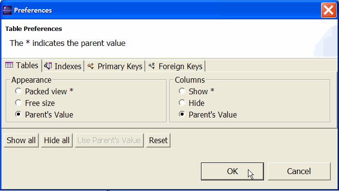 Eclipsedatabase Database Editor Preferences Table